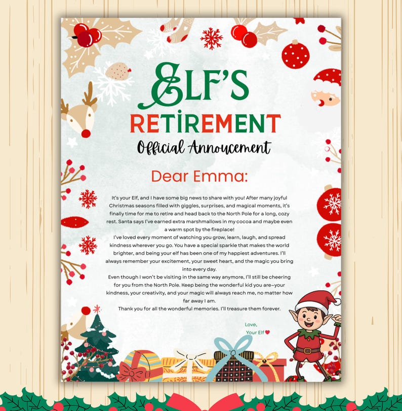 Editable Elf Retirement Letter Elf Not Visiting Elf New Mission Letter ...