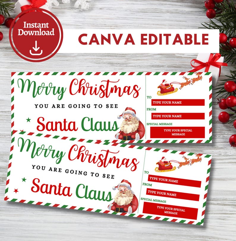 Editable Santa Visit Ticket Template: Christmas Surprise Gift (digital ...