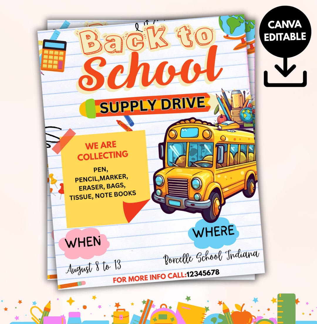 Editable School Supply Drive Flyer Template,back to School Driver Flyer ...