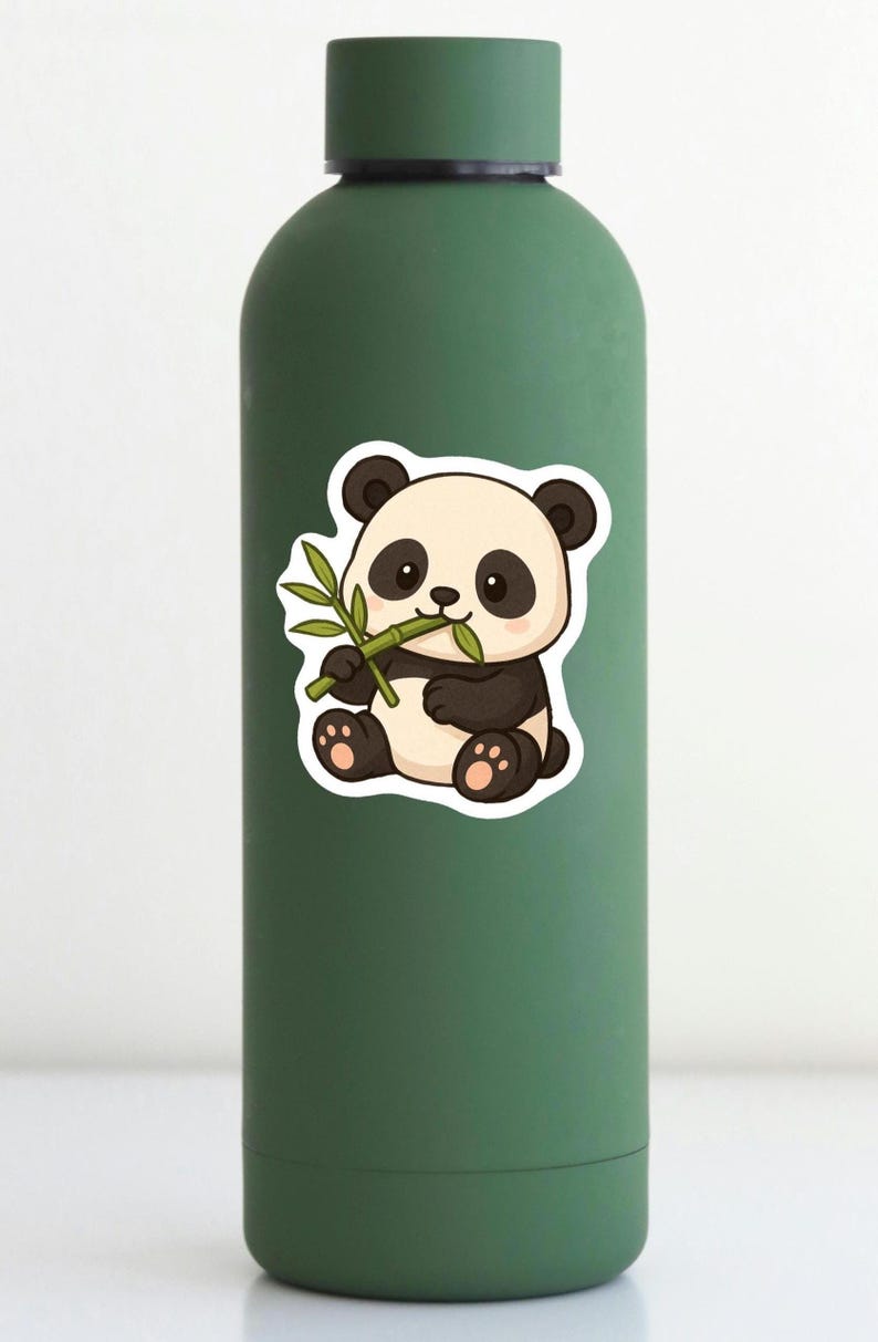 Cute Panda Eating Bamboo Sticker – Kawaii Animal Vinyl Sticker ...