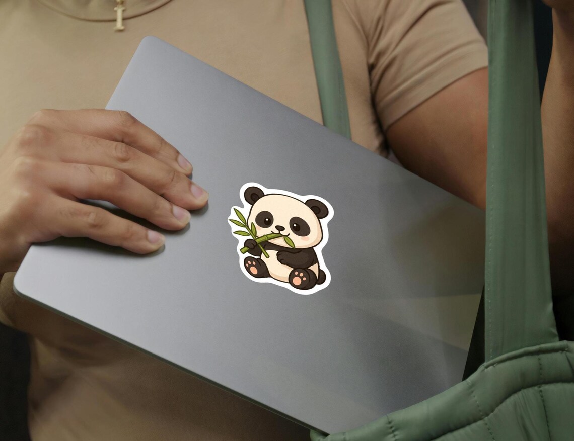Cute Panda Eating Bamboo Sticker – Kawaii Animal Vinyl Sticker ...