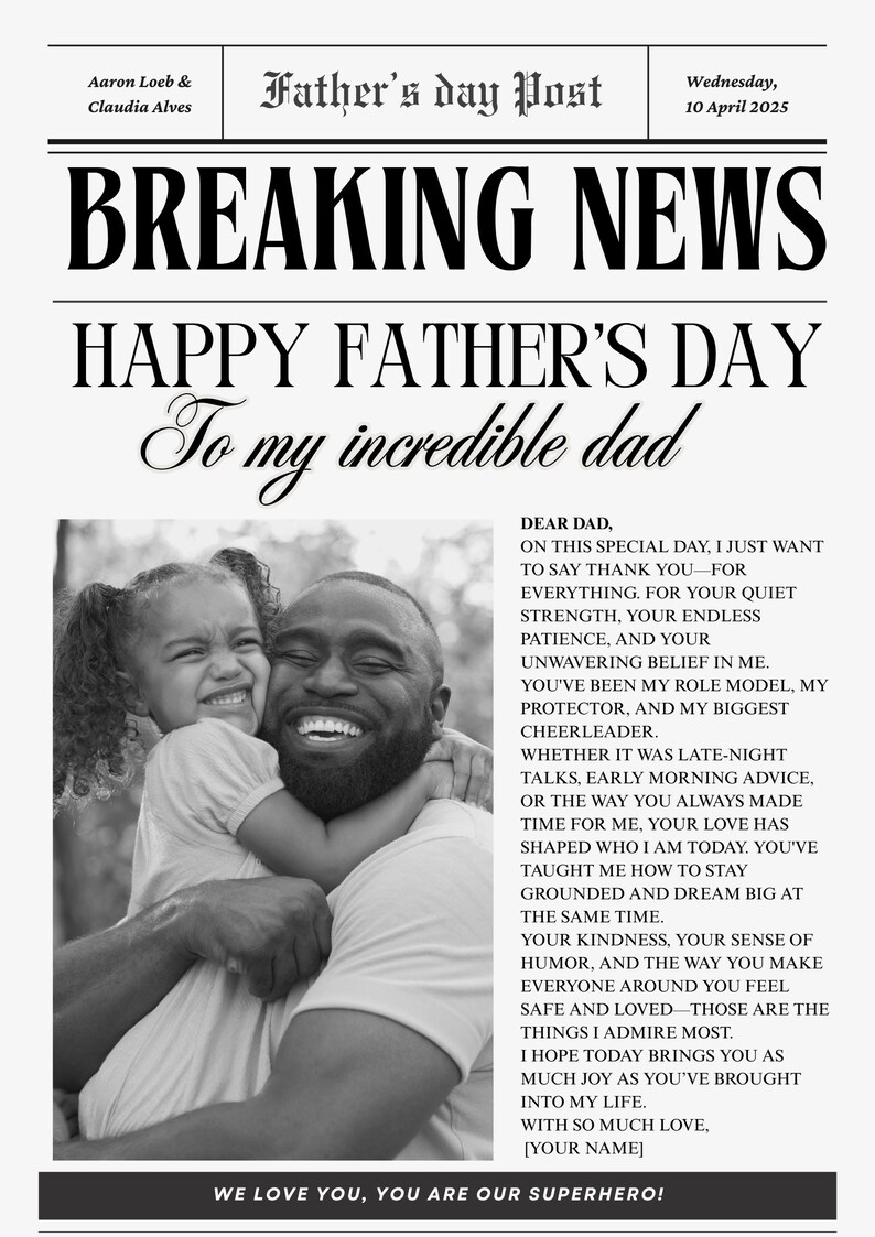 Father's Day Newspaper Template, Father’s Day Newspaper Template, Canva ...