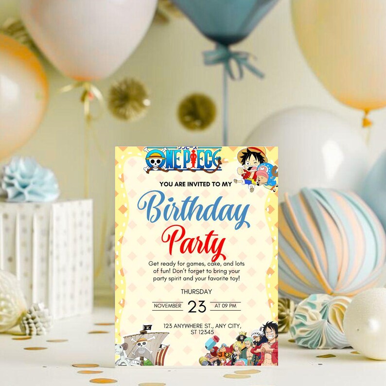 One Piece Lufi Theme Kids Birthday Editable , One-piece Party Invite ...