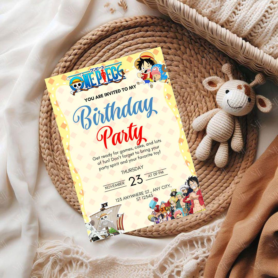 One Piece Lufi Theme Kids Birthday Editable , One-piece Party Invite ...