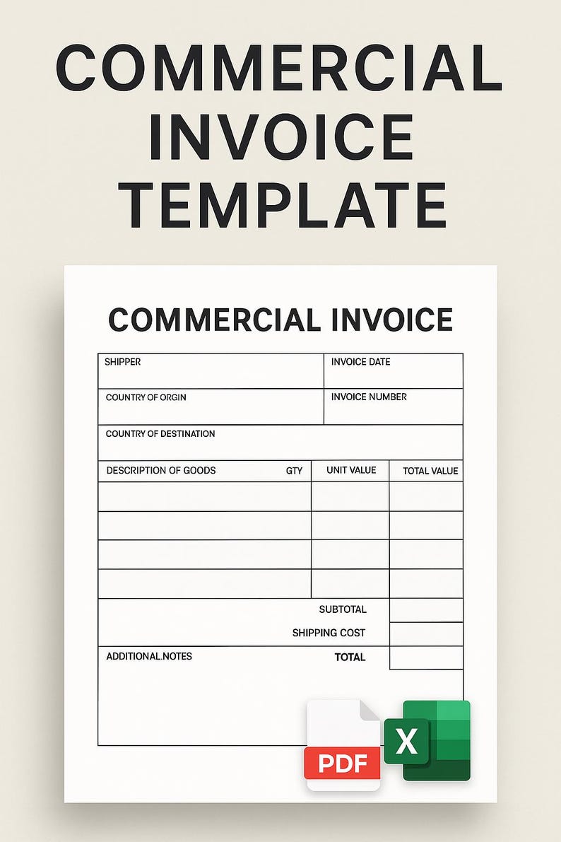 Export Commercial Invoice Template | Editable International Shipping ...