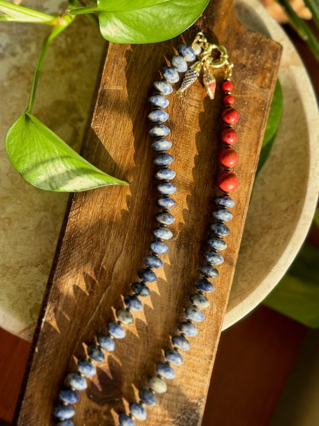 High Tide - Blue Spot Jasper, Beaded Necklace With Red Contrast, Sailor ...