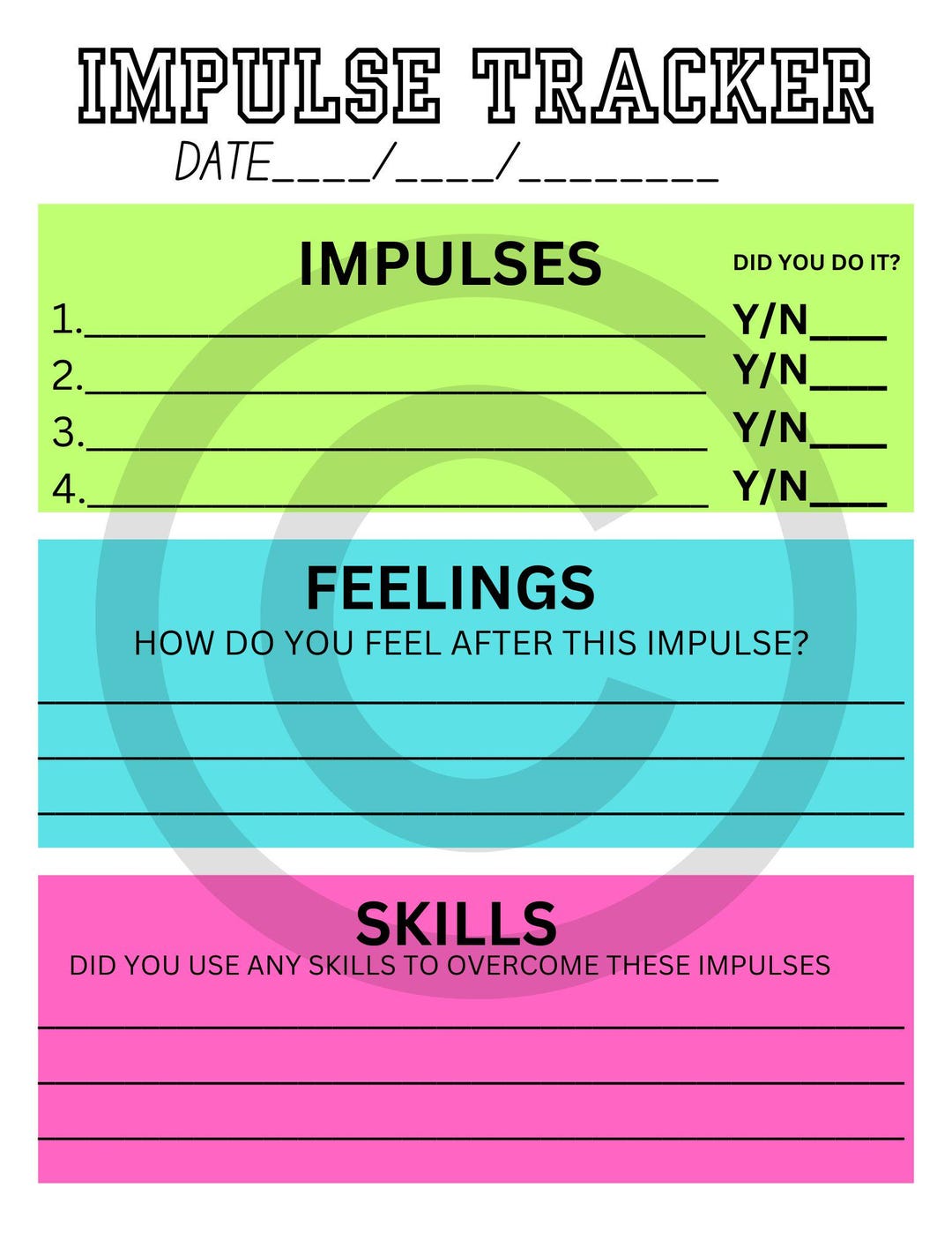 PRINTABLE Impulse Tracker DBT - Etsy