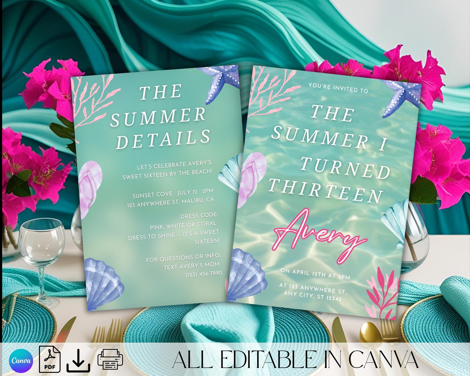 The Summer I Turned 13th Birthday Invitation: Coastal Pool Party Flyer ...