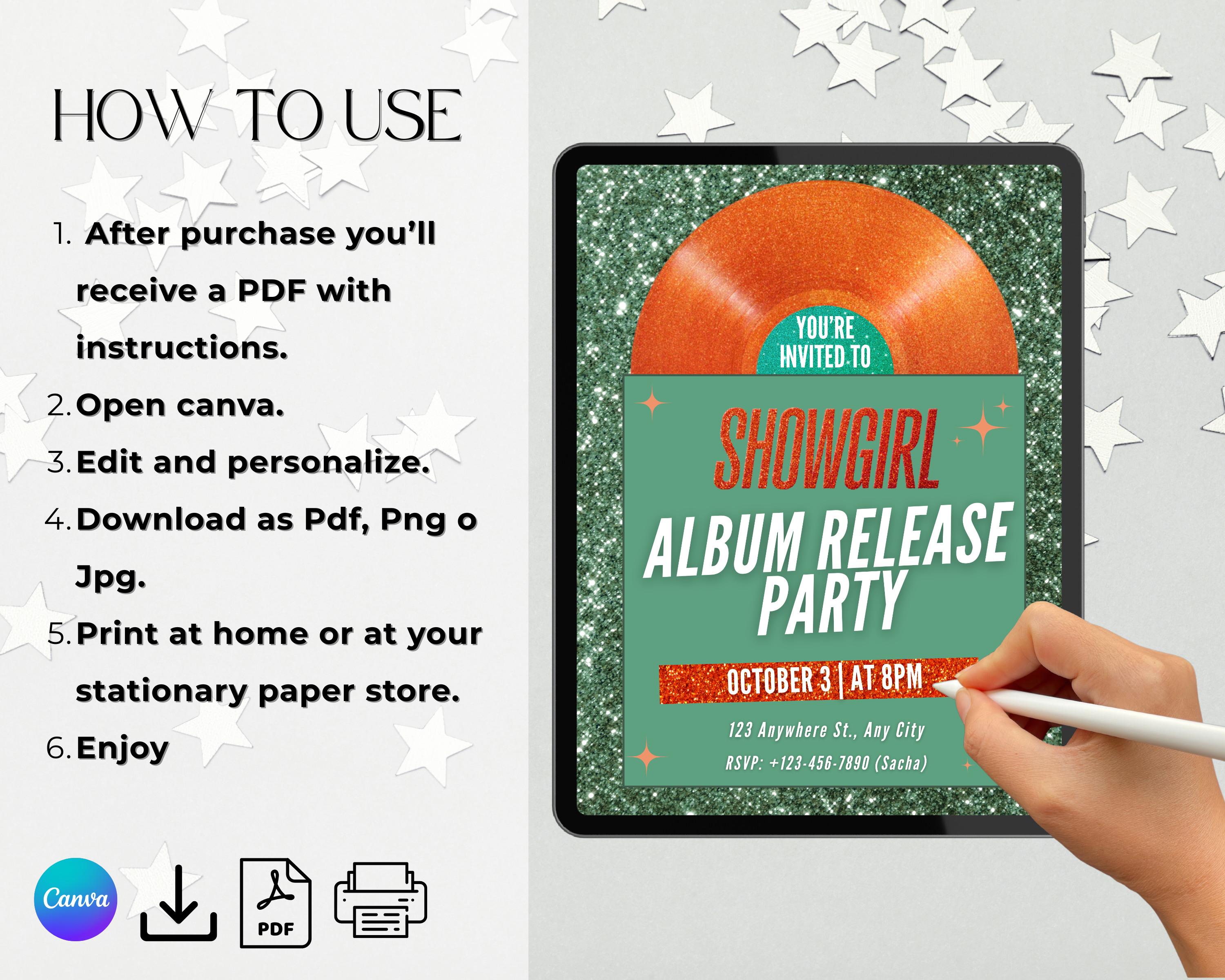 Showgirl Album Release Party Invitation: Retro Listening Party Flyer ...