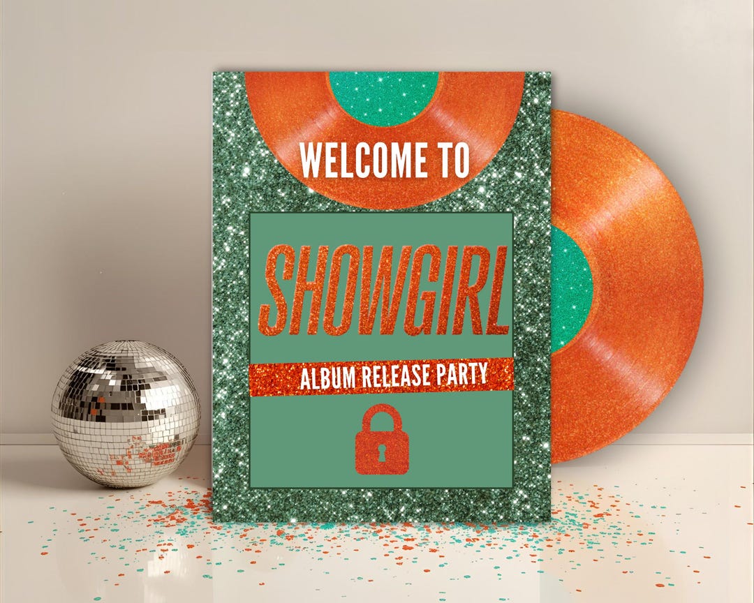 Showgirl Album Release Party Welcome Sign: Orange Glitter Retro ...