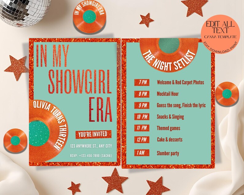 Showgirl Birthday Party Invitation & Itinerary Template (digital ...