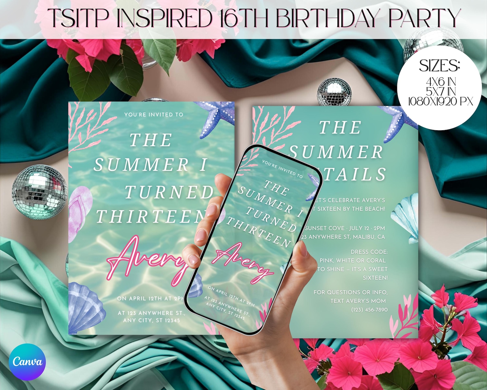 The Summer I Turned 13th Birthday Invitation: Coastal Pool Party Flyer ...