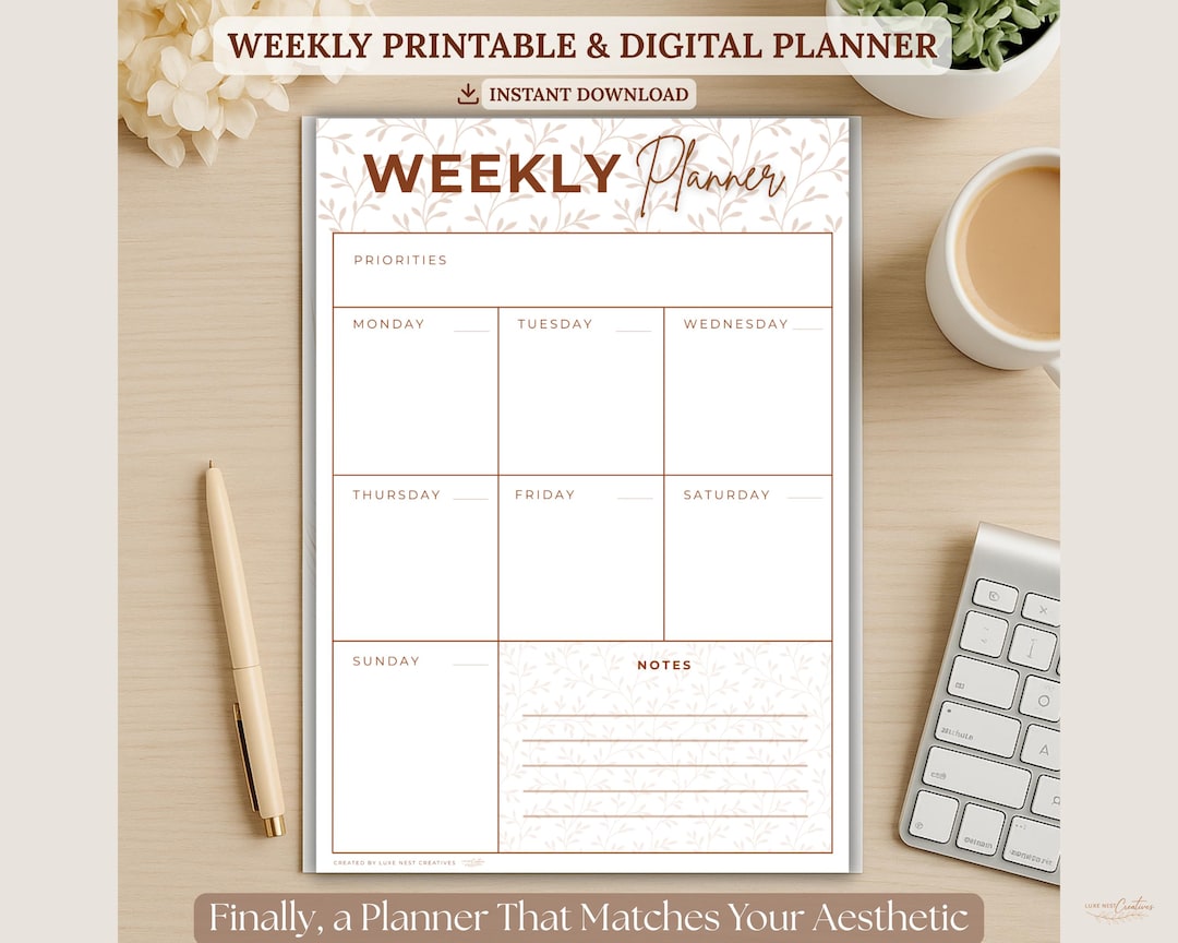 Weekly Planner, A4 Undated, Printable, Digital, Instant Download ...