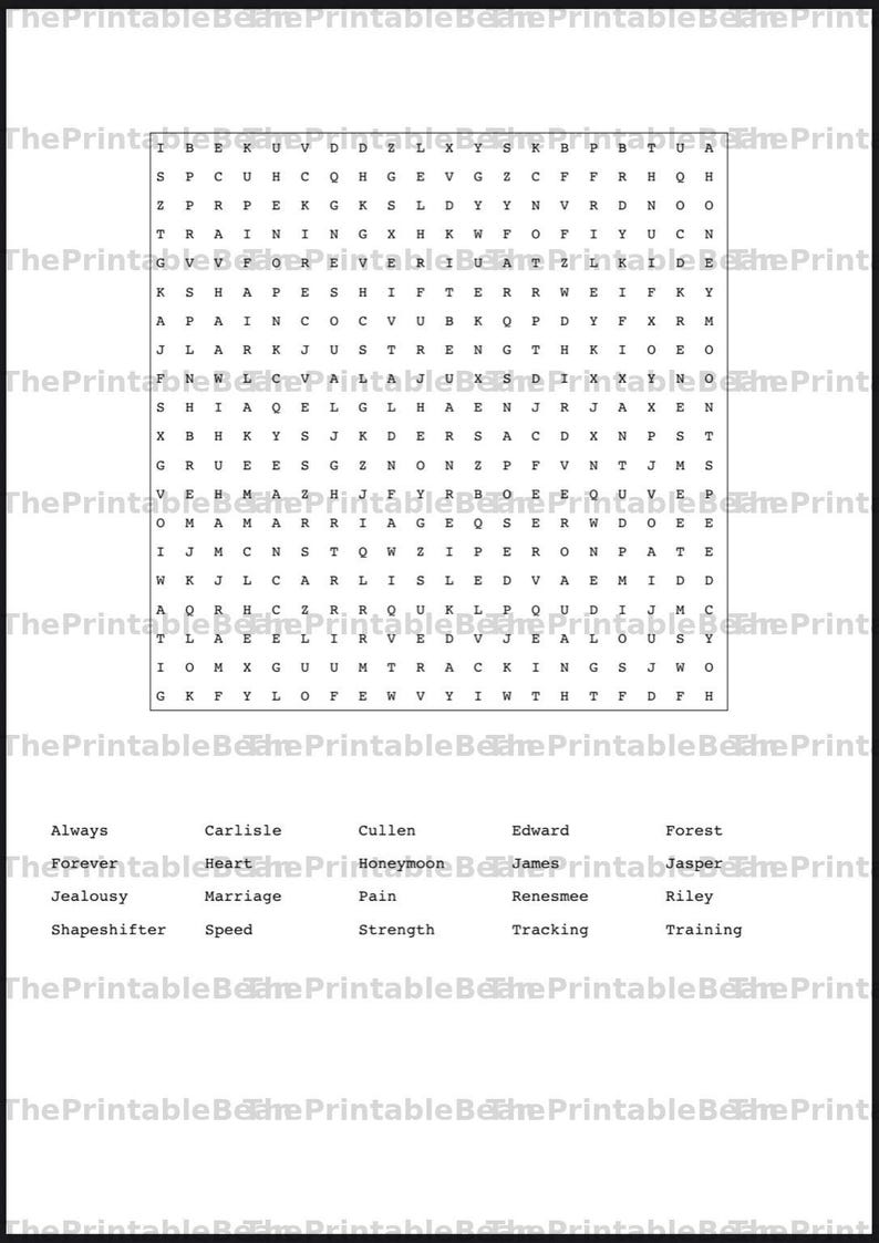 Twilight Saga Word Search Puzzle Book | Printable PDF | Vampiric Fun ...