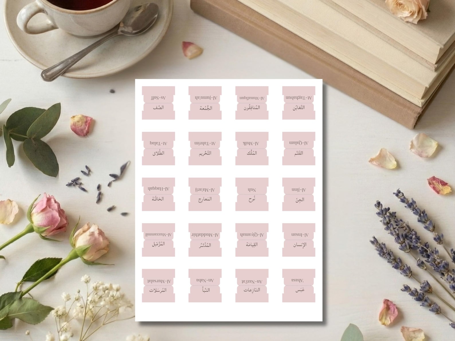 Printable Quran Tabs 1-114 | Pink Surah Index Stickers | Dusty Rose ...