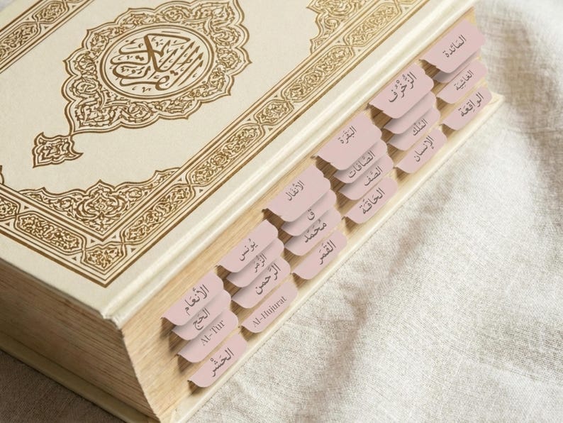 Printable Quran Tabs 1-114 | Pink Surah Index Stickers | Dusty Rose ...