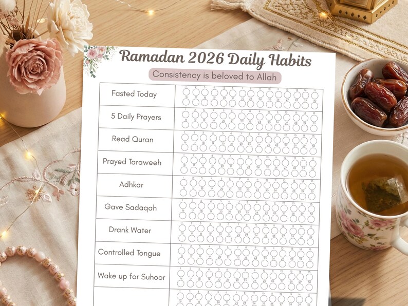 Ramadan Habit Tracker 2026 | Printable Fasting Log & Prayer Checklist ...