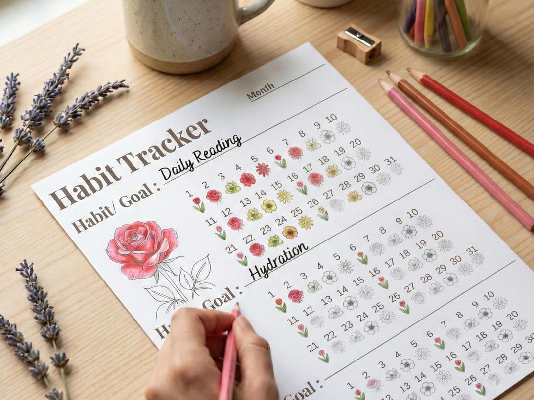 Printable Habit Tracker Coloring Page | Monthly Goal Setting Template ...