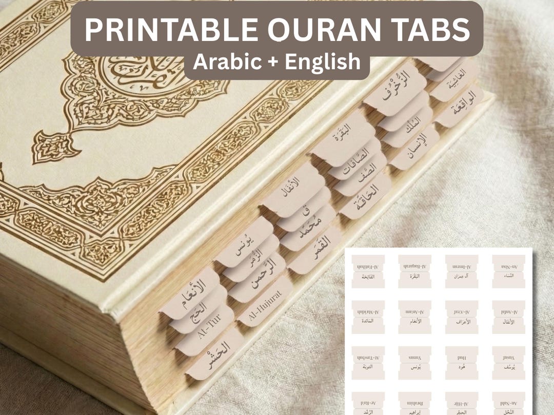 Minimalist Quran Tabs Printable | Beige & Cream Surah Index Stickers ...