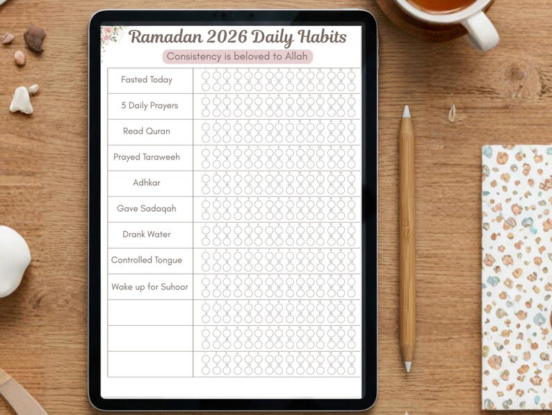 Ramadan Habit Tracker 2026 | Printable Fasting Log & Prayer Checklist ...