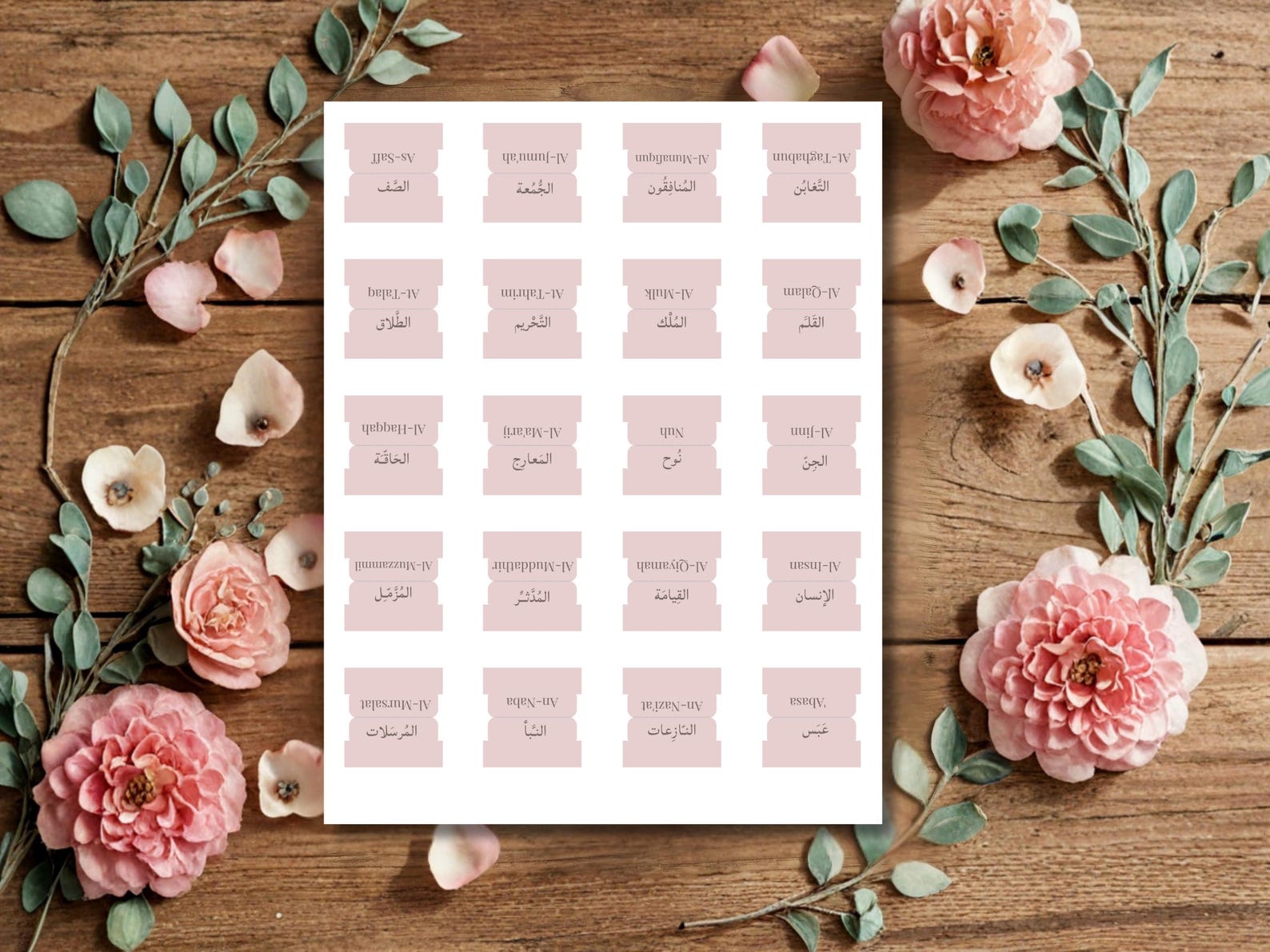 Printable Quran Tabs 1-114 | Pink Surah Index Stickers | Dusty Rose ...