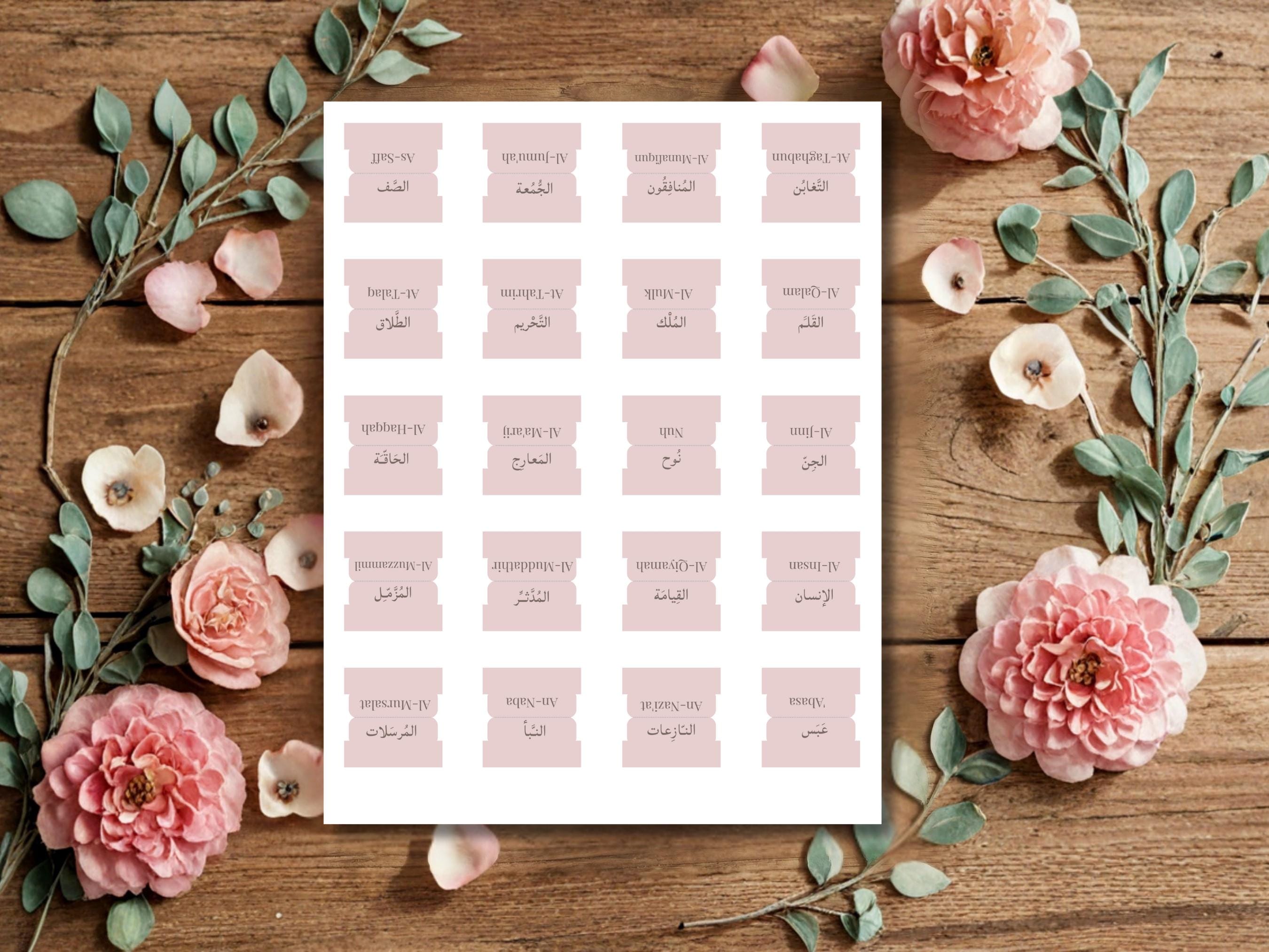 Printable Quran Tabs 1-114 | Pink Surah Index Stickers | Dusty Rose ...