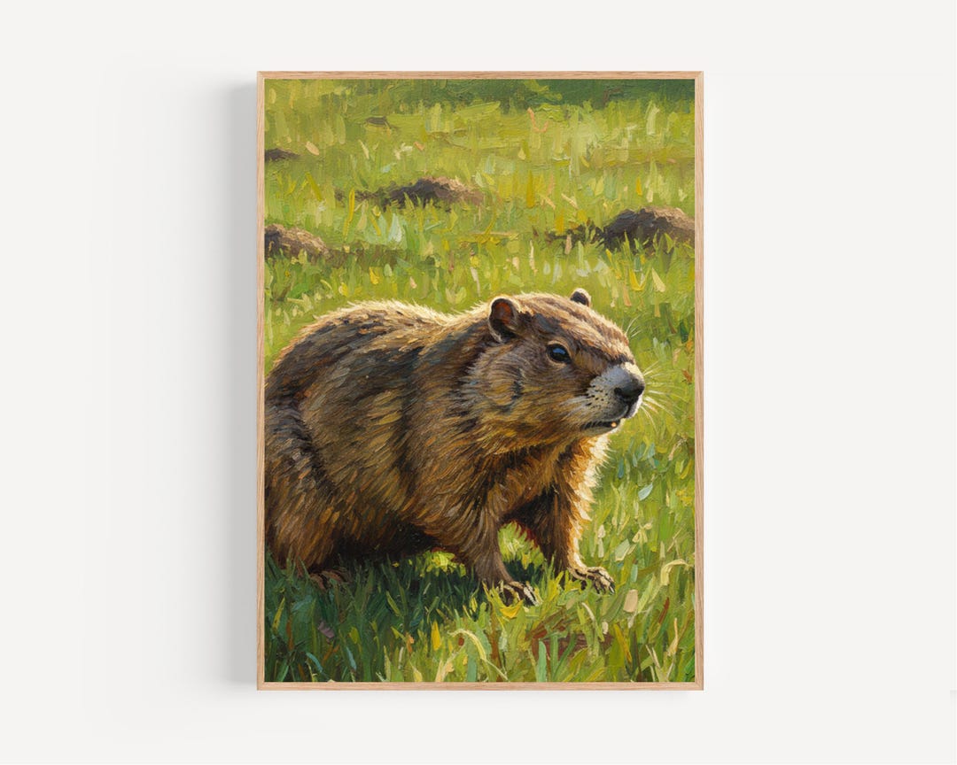Groundhog Oil Painting Print Framed Poster or Canvas Cute Groundhog ...