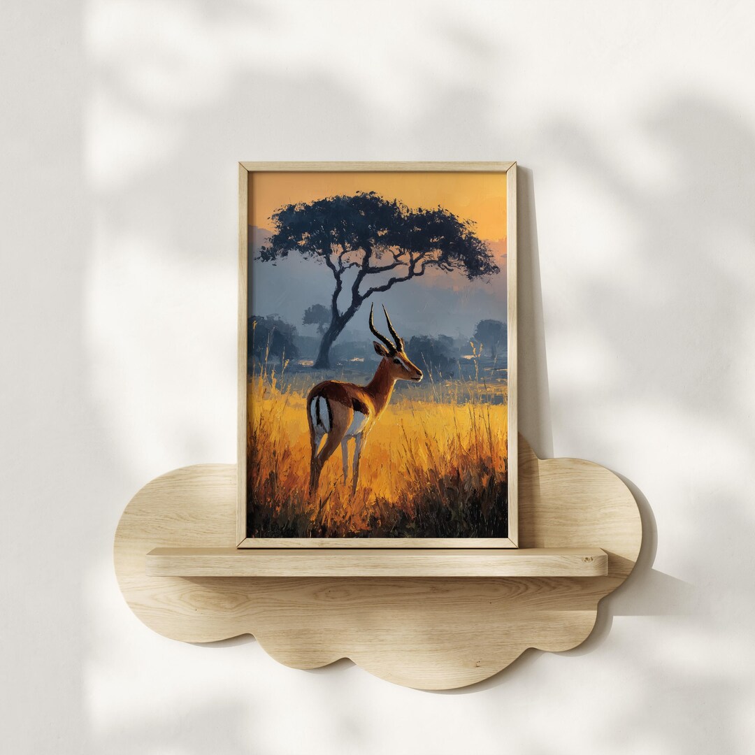 Gazelle Sunset Oil Painting Print Framed Poster or Canvas African ...