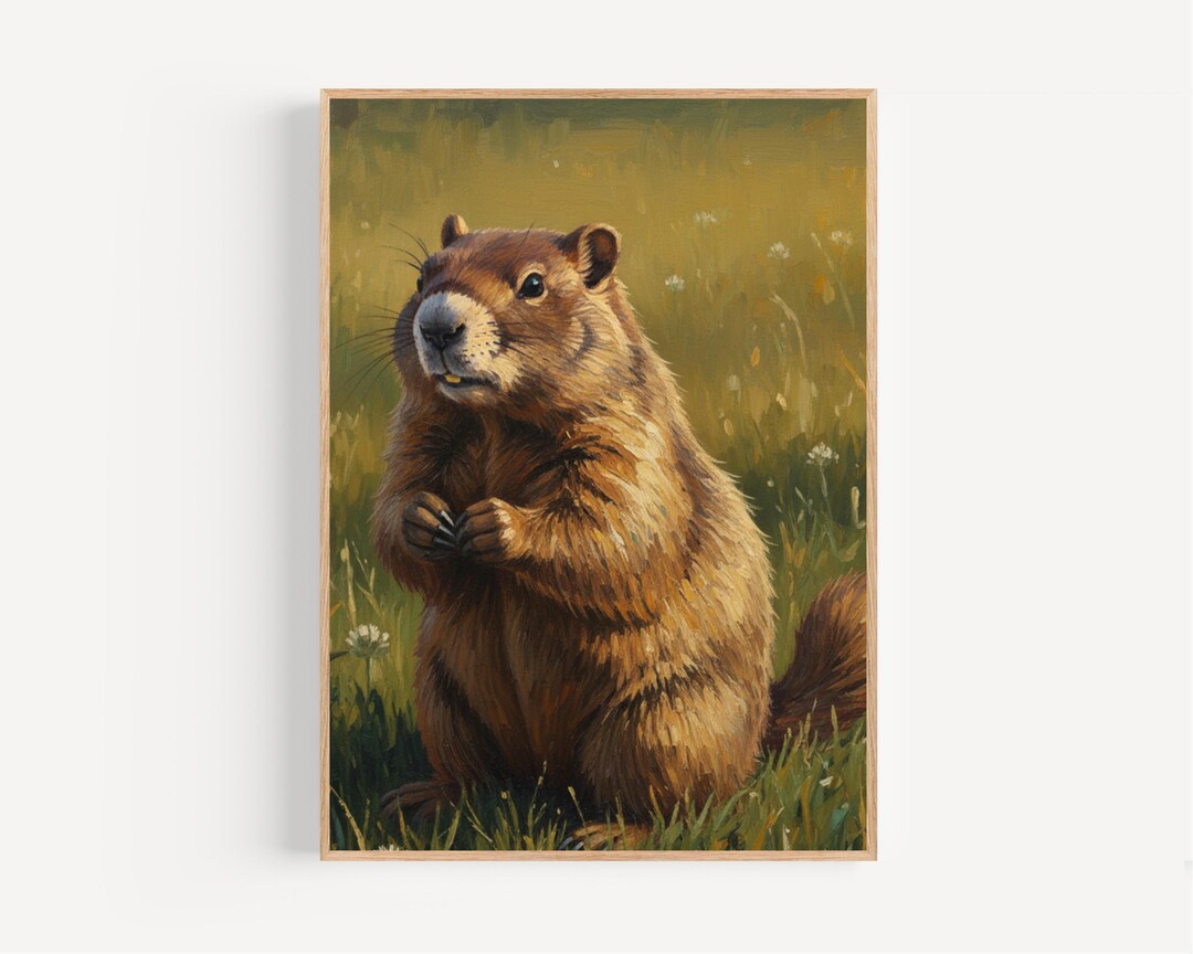 Groundhog Oil Painting Print Framed Poster or Canvas Cute Groundhog in ...