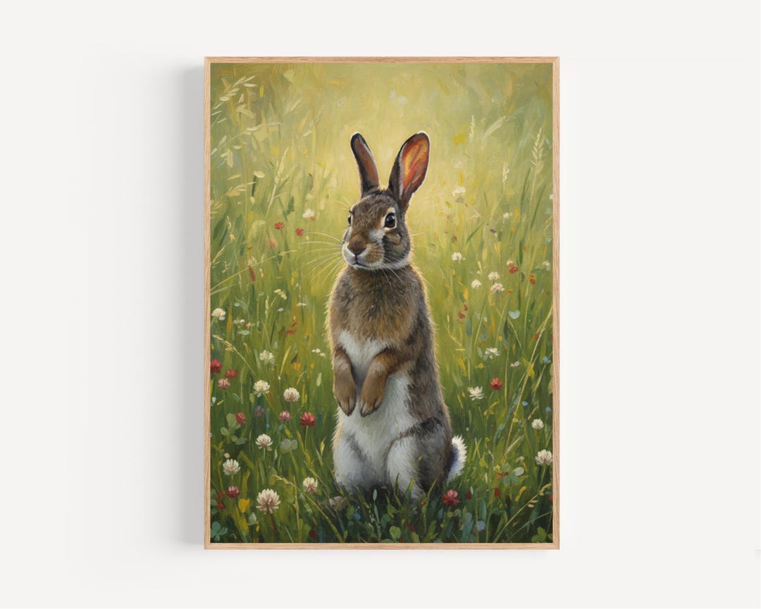 Eastern Cottontail Rabbit Oil Painting Print Framed Poster or Canvas ...