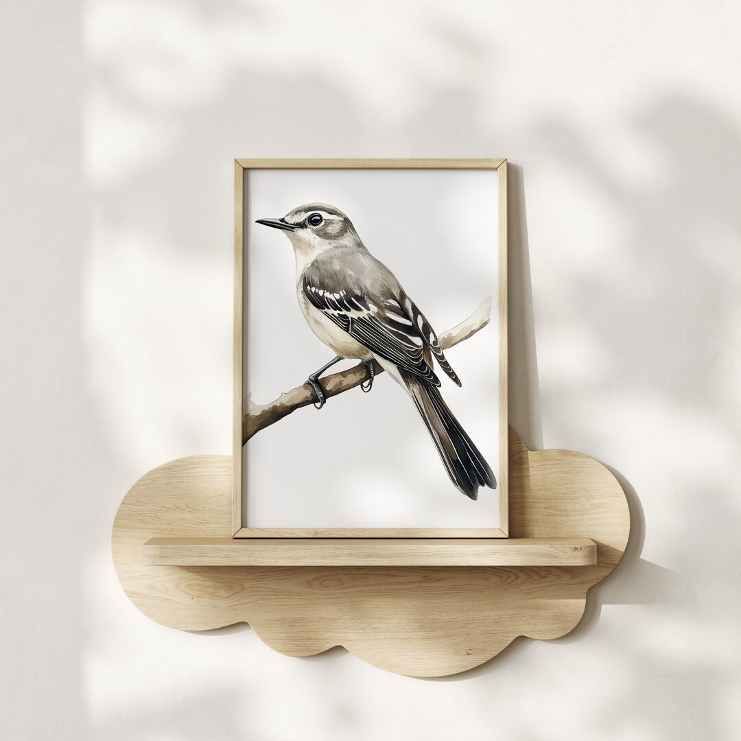 Northern Mockingbird Watercolor Print, Framed Poster or Canvas Nursery ...