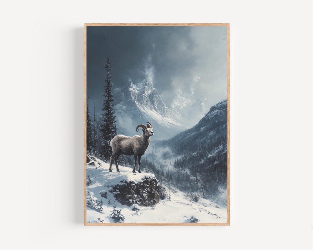 Banff National Park Mountain Goat Snow Watercolor Print Framed Poster ...