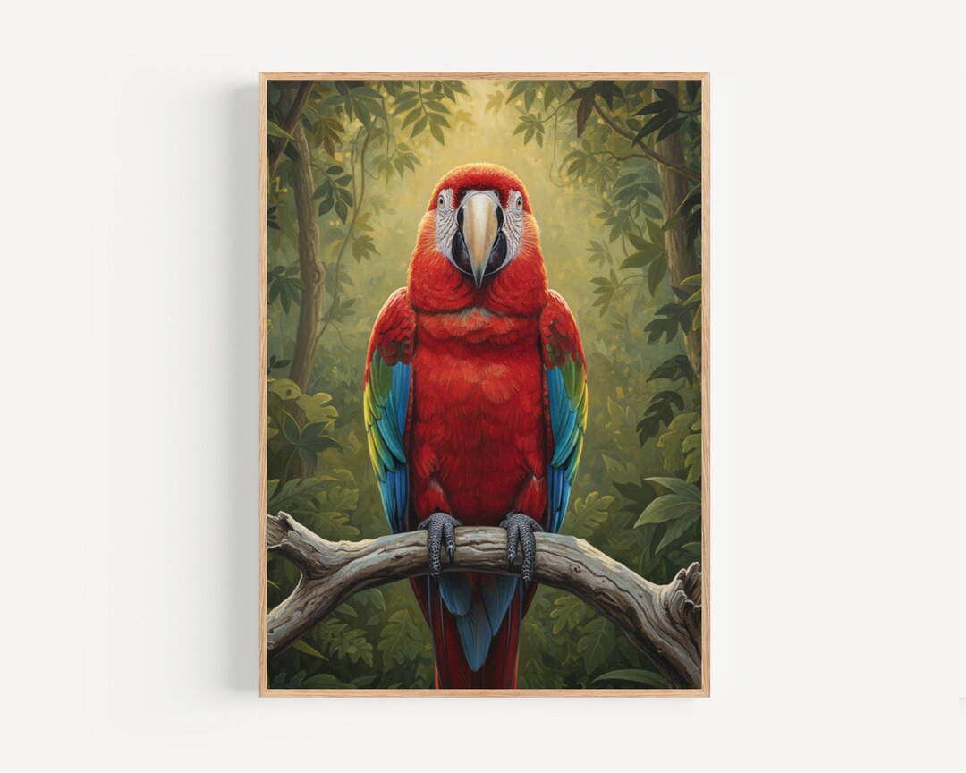 Scarlet Macaw Oil Painting Print Framed Poster or Canvas Scarlet Macaw ...