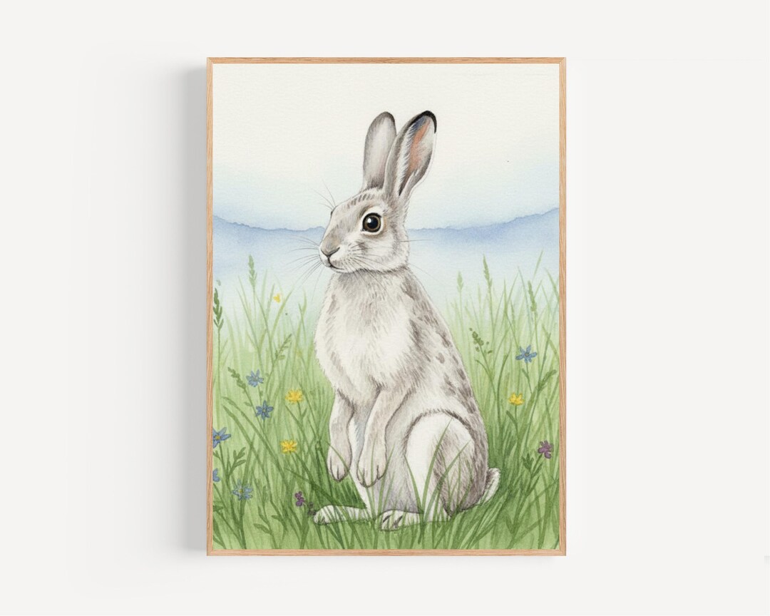Snowshoe Hare Pastel Watercolor Painting Print Framed Poster or Canvas ...