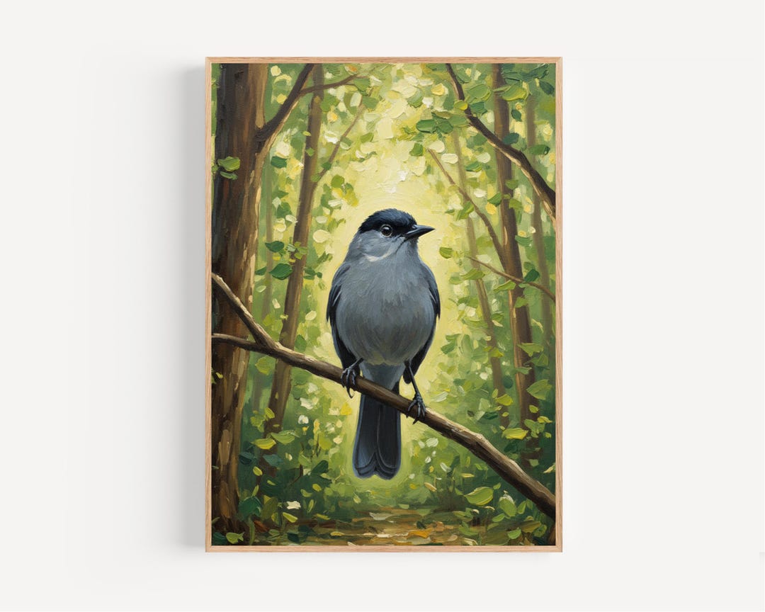 Gray Catbird Oil Painting Print Framed Poster or Canvas Gray Catbird in ...