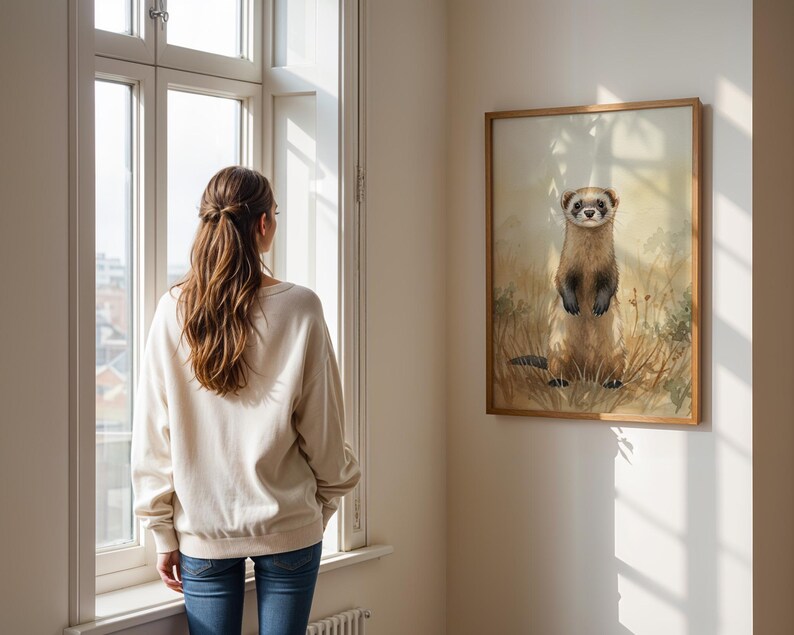 Black Footed Ferret Watercolor Painting Print Framed Poster or Canvas ...
