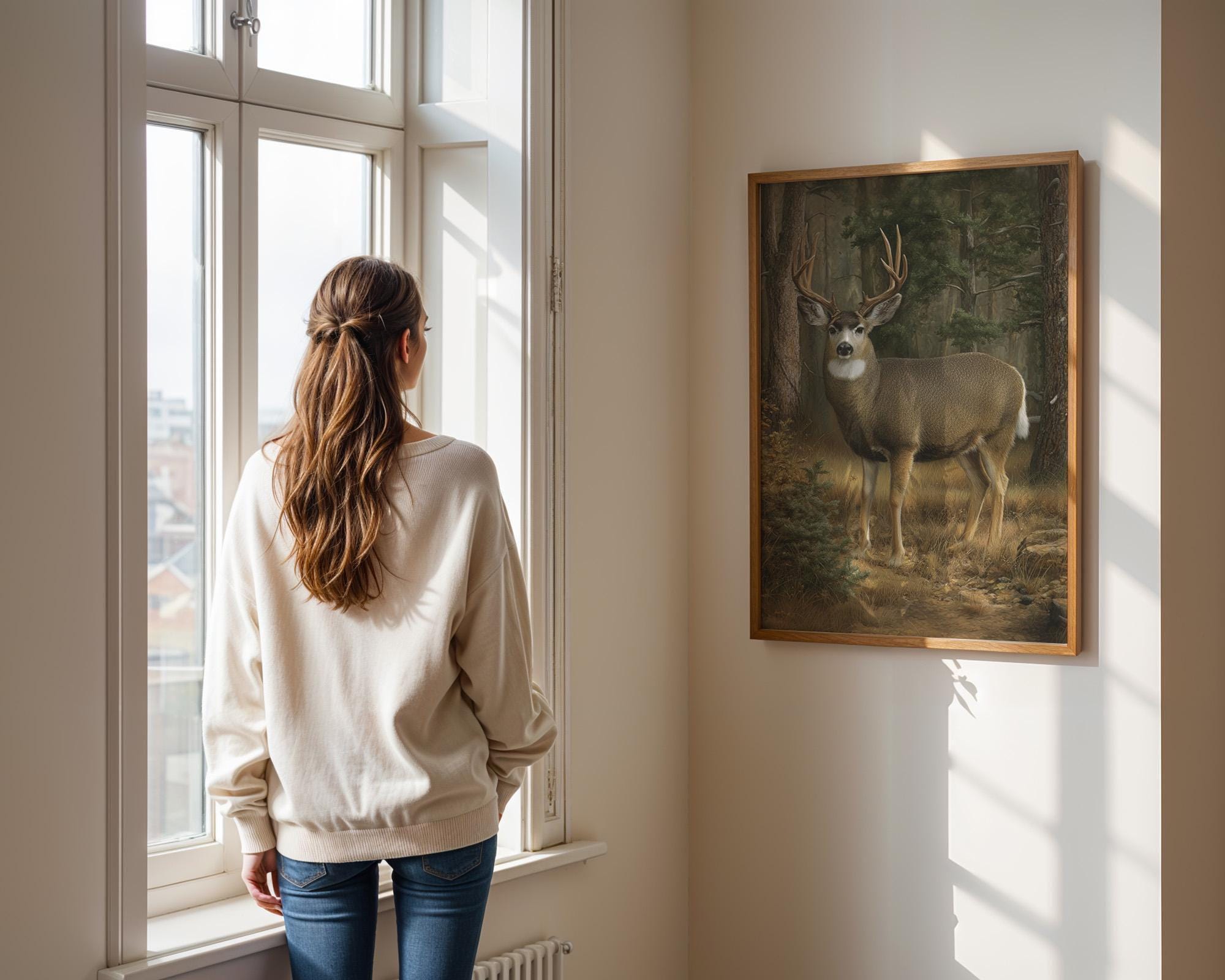 Mule Deer Realistic Oil Painting Print Framed Poster or Canvas ...