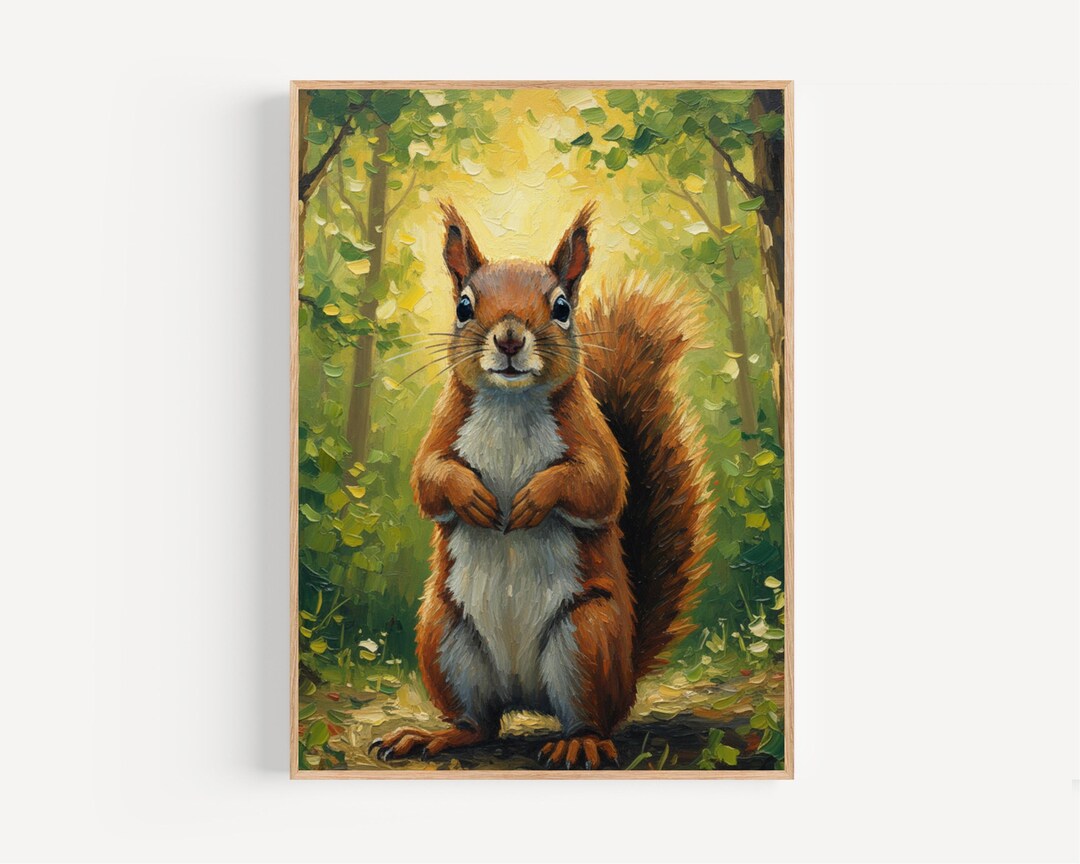 Fox Squirrel Oil Painting Print, Framed Poster or Canvas Cute Squirrel ...