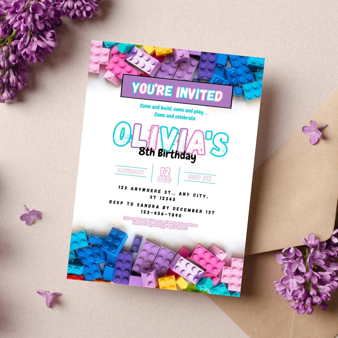 Rainbow Building Blocks Birthday Invitation, Digital Self-editable ...