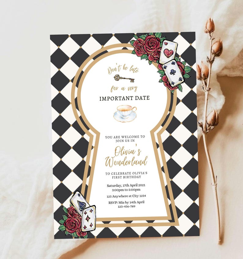 Alice in Wonderland Birthday Invitation, Canva Self-editable Birthday ...