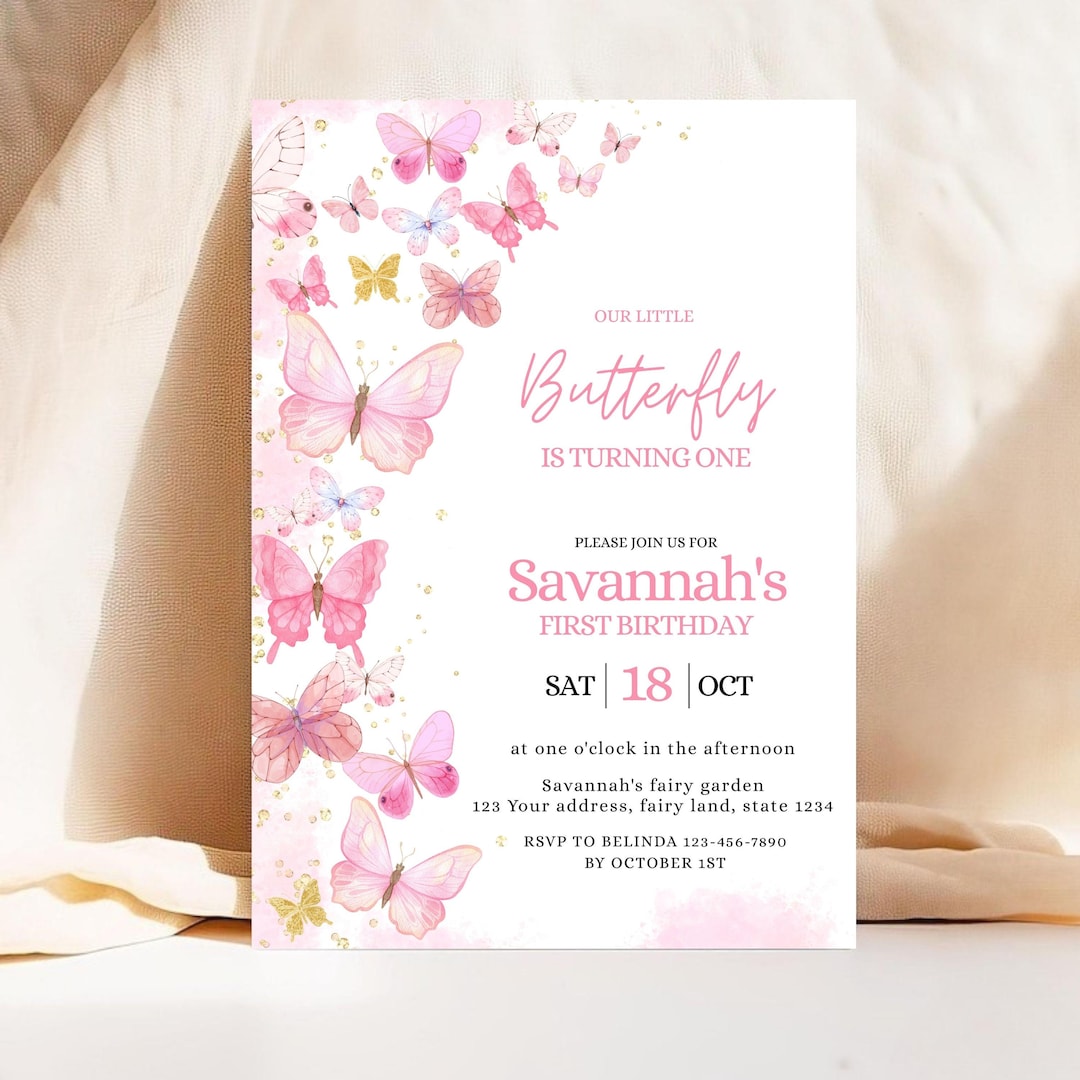 Pastel Butterfly Birthday Invitation, Canva Self-editable Birthday ...