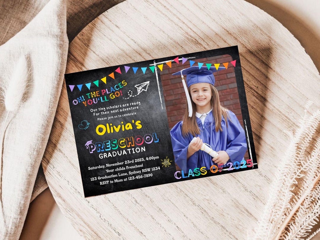 Preschool- Kindergarten Graduation Party Invitation Digital Template ...