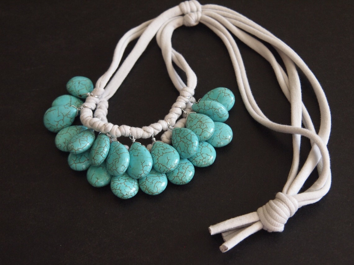 Turquoise and Pale Grey/stone Necklace - Etsy