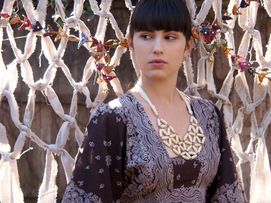 Ivory Rice Wood Geometric Mosaic Necklace - Etsy