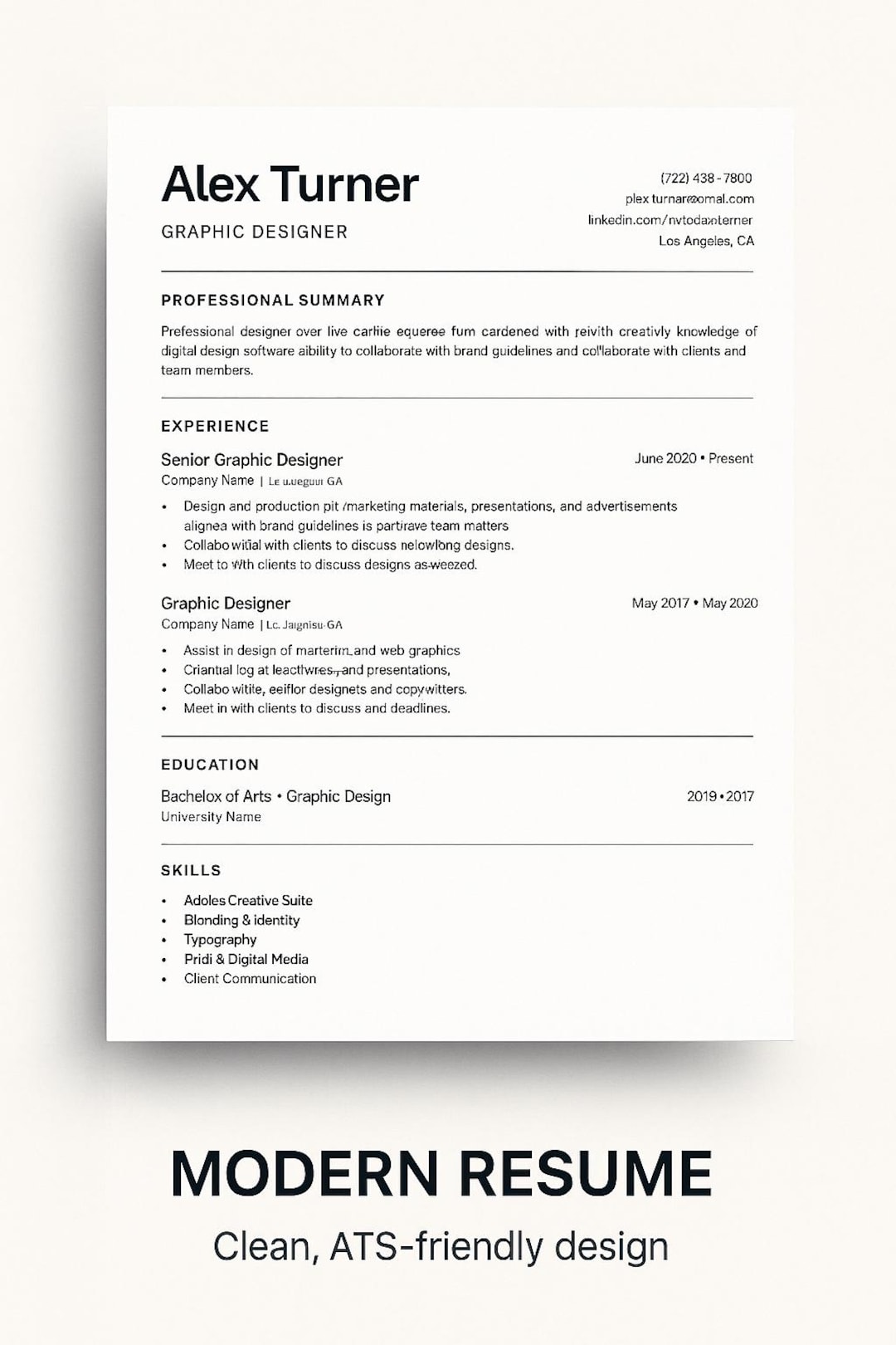 Modern Resume Template | Clean Editable CV + Cover Letter | Word & PDF ...