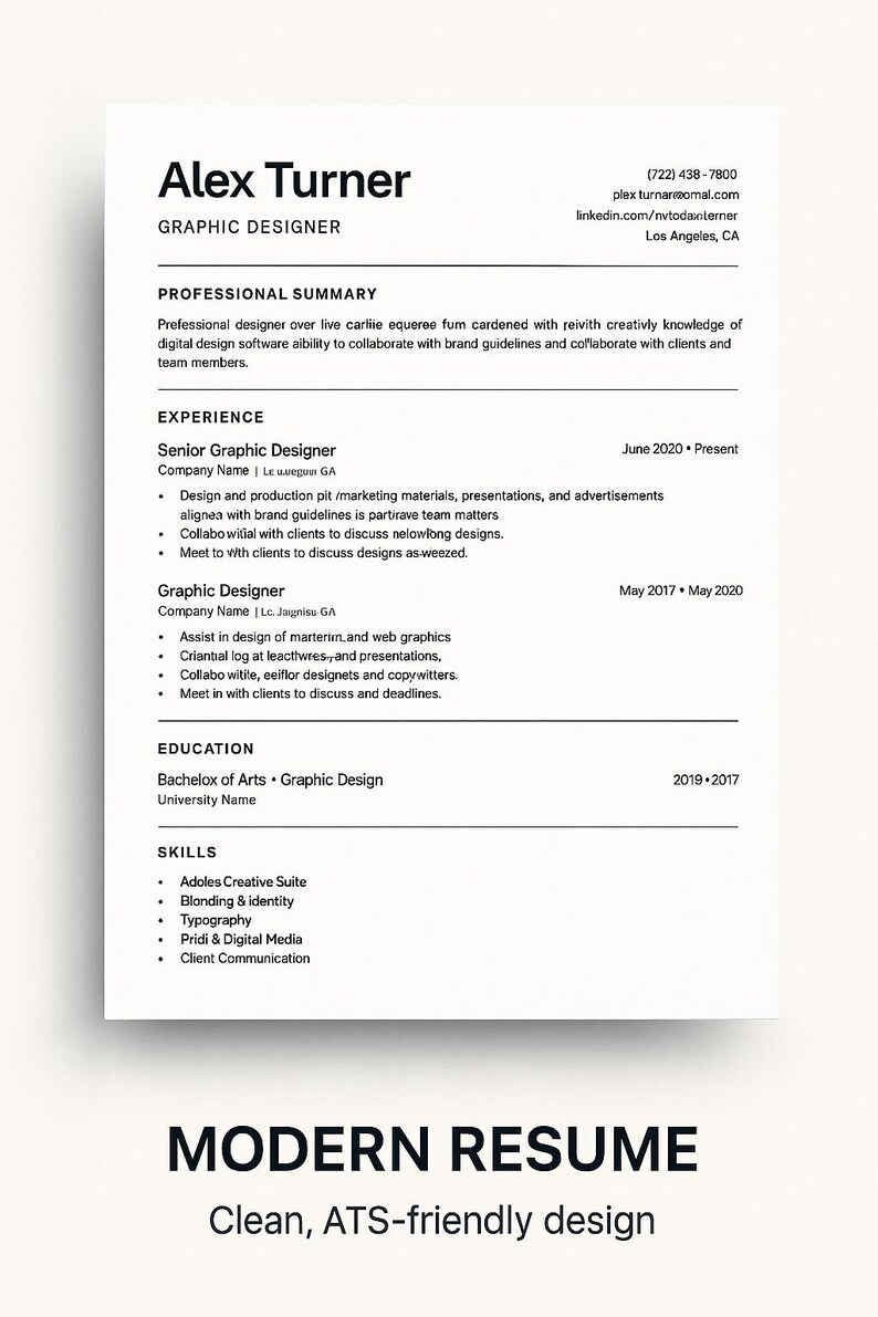 Modern Resume Template | Clean Editable CV + Cover Letter | Word & PDF ...
