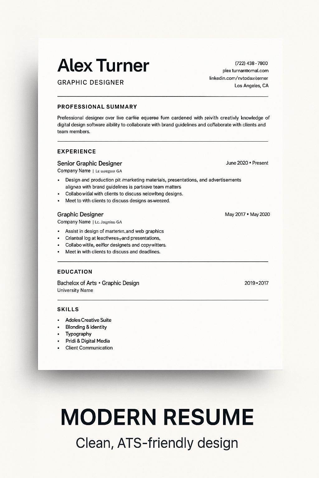 Modern Resume Template | Clean Editable CV + Cover Letter | Word & PDF ...