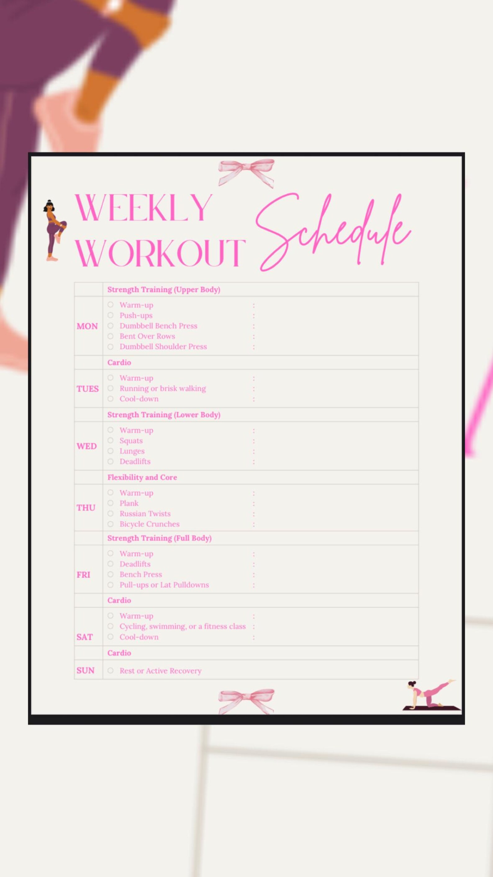 Cream Minimalist Workout Schedule | Weekly Fitness Planner PDF ...
