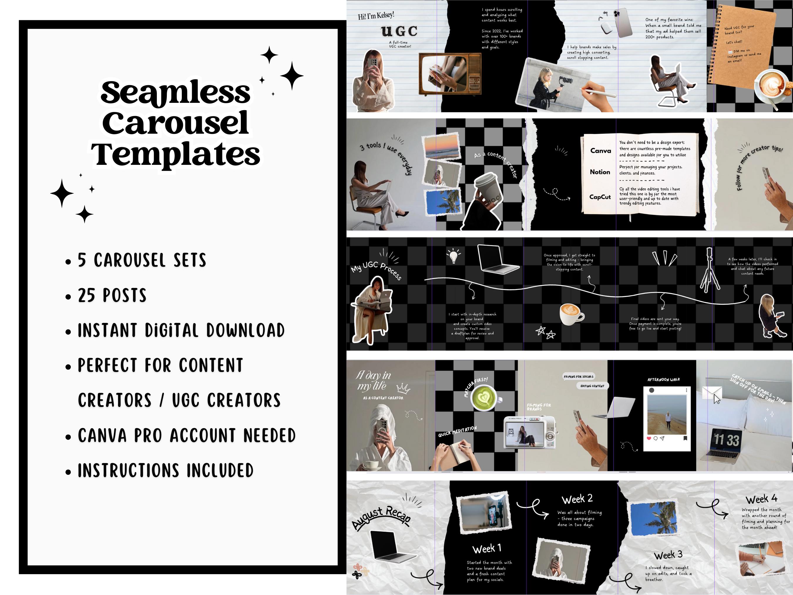 Seamless Canva Carousel Template: Instagram UGC Content Creator Kit ...