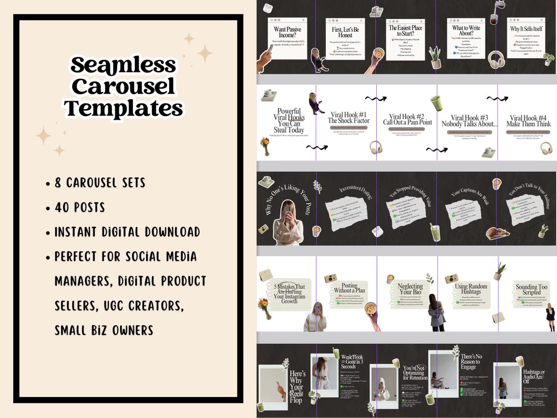 Seamless Instagram Carousel Template: Canva Social Media Kit - Etsy